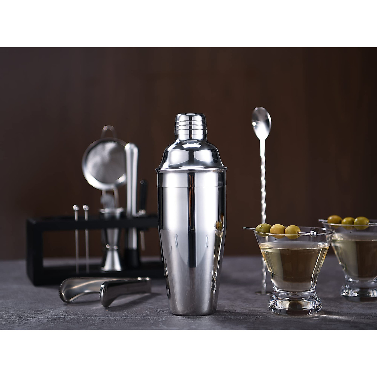 LUCKYGOOBO Cocktail Shaker Set,14 Piece Bartender Kit 24 oz Martini Shaker Cocktail Mixing 18/8 Grade Stainless Steel Martini Mixer Bar Tools for Professional Bartender and Home Bar.