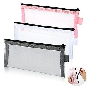 YUXIANLB 3 Pieces Clear Pencil Pouch, Nylon Mesh Pencil Case Makeup Bags Mesh Zipper Pouch Bags, Small Pencil Pouch for Girls, Boys and Adult, Mini Travel Makeup Bag Organizer Stationery Bag