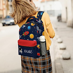 Mrokouay Custom Backpack for Boys Girls, Personalized Backpack with Name Text, Customization Planet Astronaut Rocket Cute Lightweight School Bag