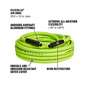 Flexzilla Air Hose, 1/2 in. x 50 ft., 3/8 in. MNPT Fittings Heavy Duty, Lightweight, Hybrid, ZillaGreen - HFZ1250YW3