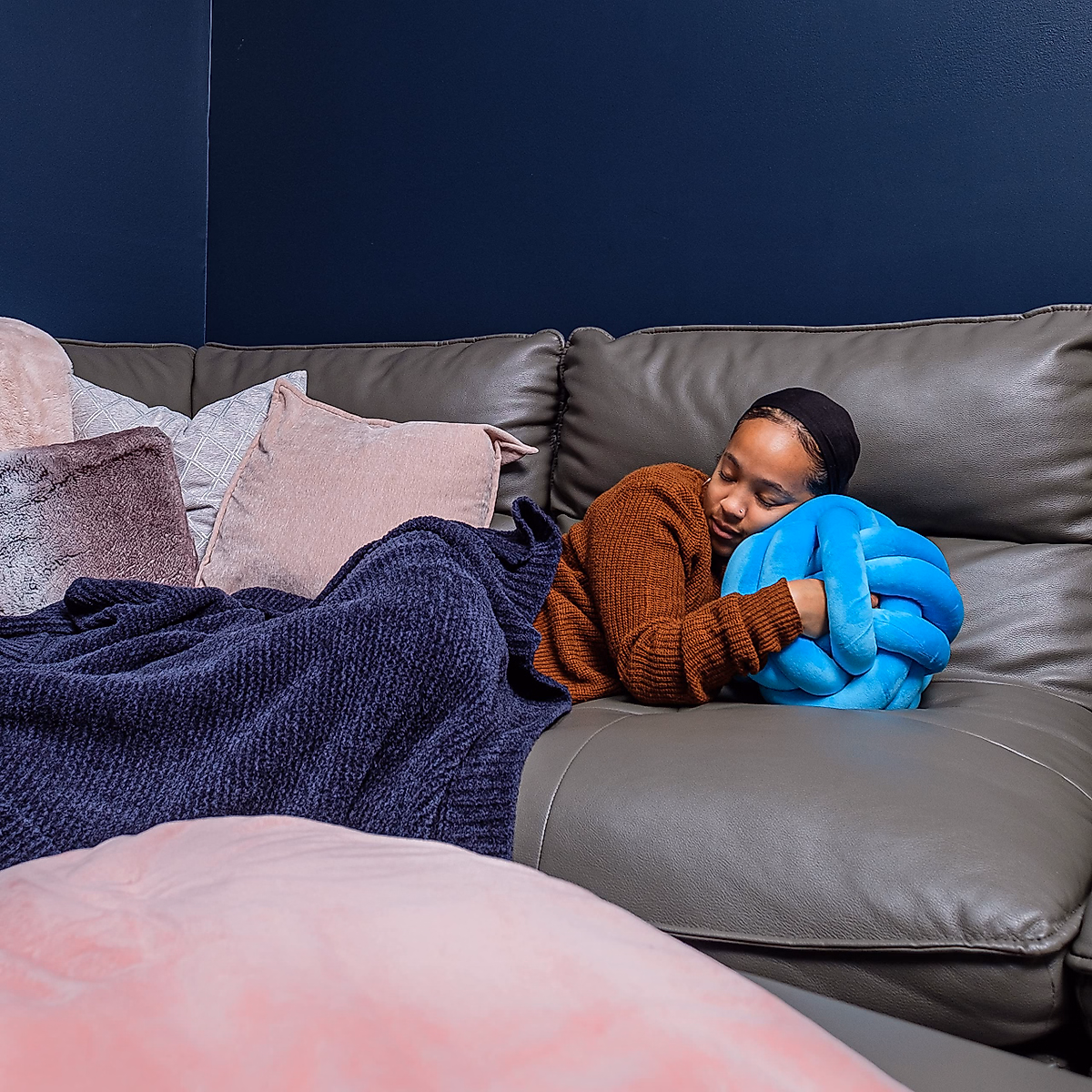 Playlearn 10” Blue Cuddle Ball Sensory Pillow – Plush Toy Hugging Pillow – Calming Stress Relief Toy for Kids