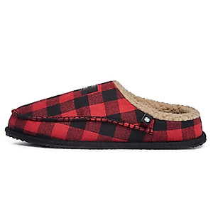 Lucky Brand Men's Plaid Memory Foam Slip On Clog Slippers, Indoor Outdoor Mens House Shoes, Warm Bedroom Clogs Slipper for Men, Red, Large