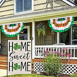 Texupday St.Patrick's Day Home Sweet Home Shamrock Clover Decoration Double Sided Vertical Burlap Garden Flag Rustic Holiday Party Outdoor Yard Banner 12" x 18"