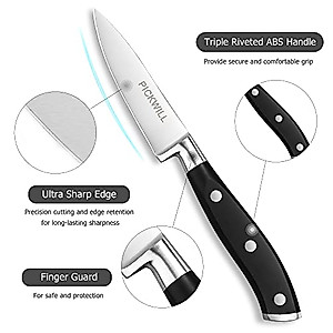 PICKWILL Paring Knife, 3.5 Inch Small Kitchen Knife, 5Cr15Mov High Carbon Stainless Steel Fruit Knife with Ergonomic Full Tang Handle, Ultra Sharp