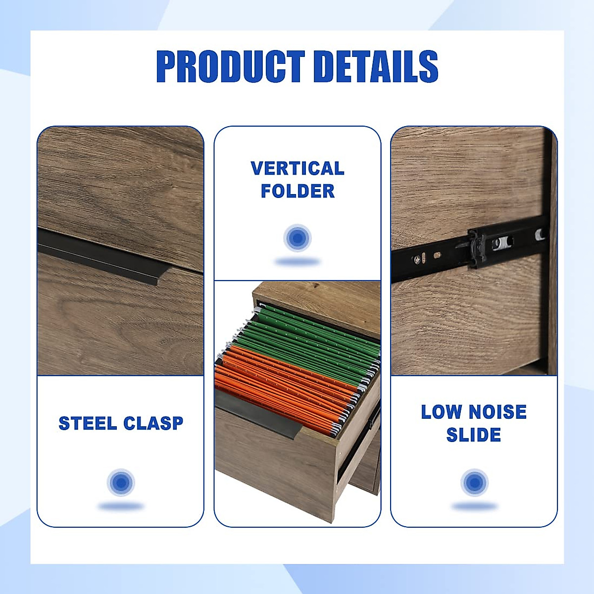 LUCYPAL 2 Drawer Wood File Cabinet,Wooden Storage Filing Cabinets with Hanging Bars for Letter Size and Home Office,Under Desk Storage Cabinet,Assembly Required (Grey)