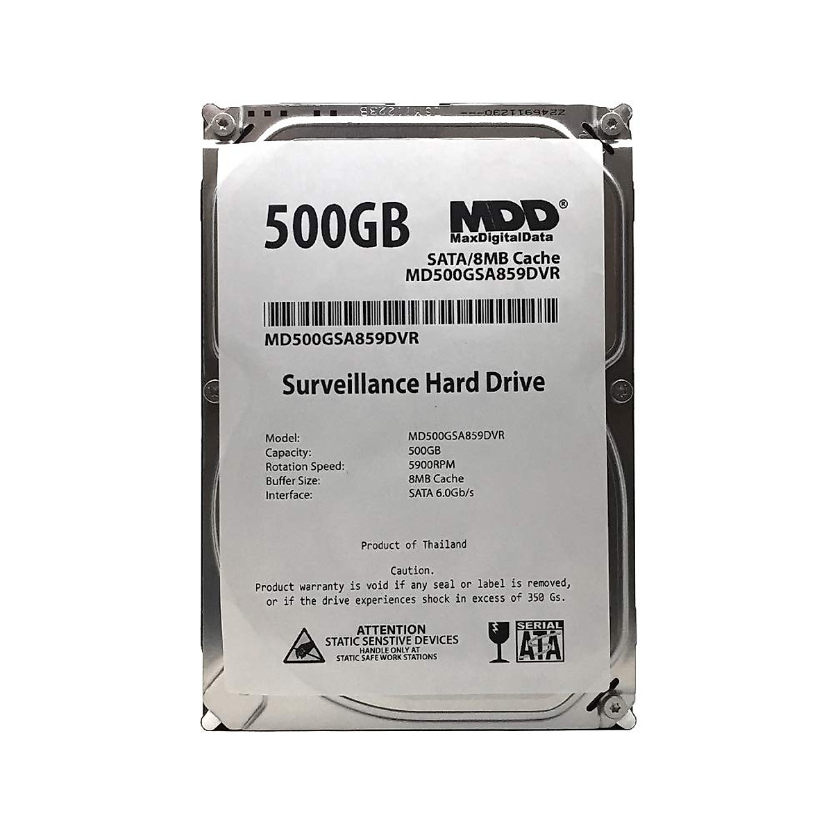 MaxDigitalData 500GB 8MB Cache 5900PM SATA 6.0Gb/s 3.5" Internal Surveillance CCTV DVR Hard Drive (MD500GSA859DVR) - w/2 Year Warranty (Renewed)