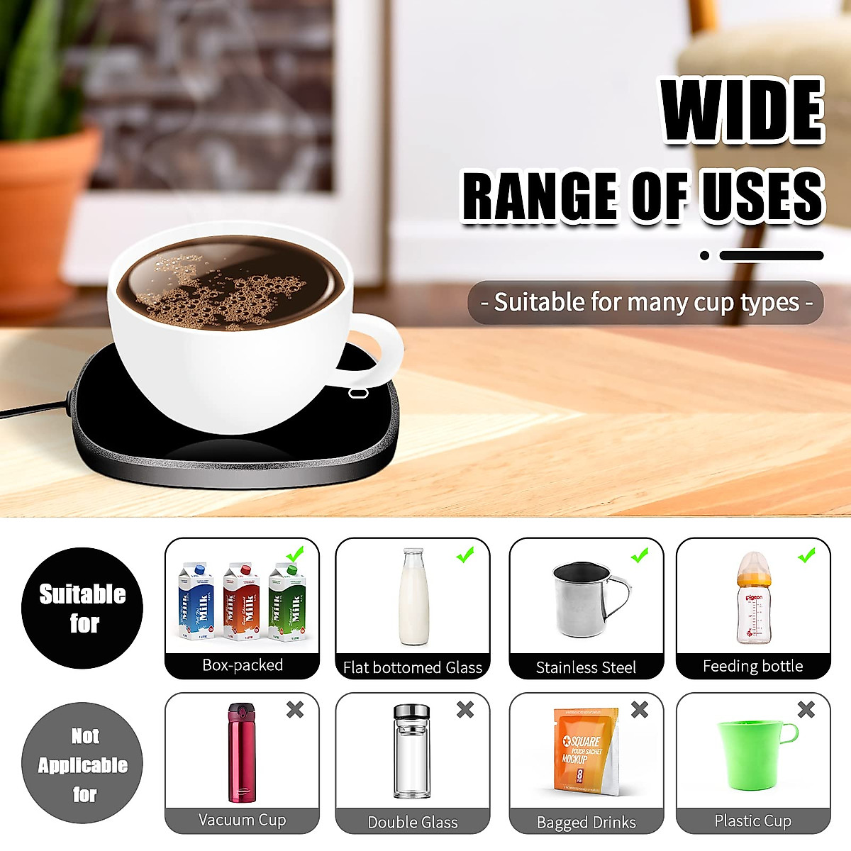 Coffee Mug Warmer, Coffee Cup Warmer for Desk with Auto Shut Off, Electric Beverage Warmer with 2 Temperature Settings, Candle Wax Cup Warmer Heating Plate for Hot Tea, Water, Cocoa, Milk