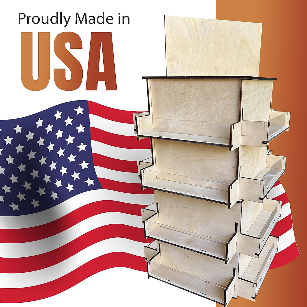 4-Sided Rotating Display Stand - Craft Shows, Trade Shows, Markets - Small & Medium-Sized Items like Stickers, Postcards, Coasters, Note Pads, Napkins - Heavy-Duty, Easy to Assemble (Natural)…