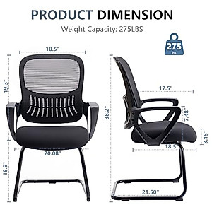 DUMOS Office Desk Chair No Wheels, Ergonomic Executive Sled Base Mesh Computer Chairs with Comfy Arms and Lumbar Support for Home Conference Room Bedroom Waiting Reception Guest Student Elderly