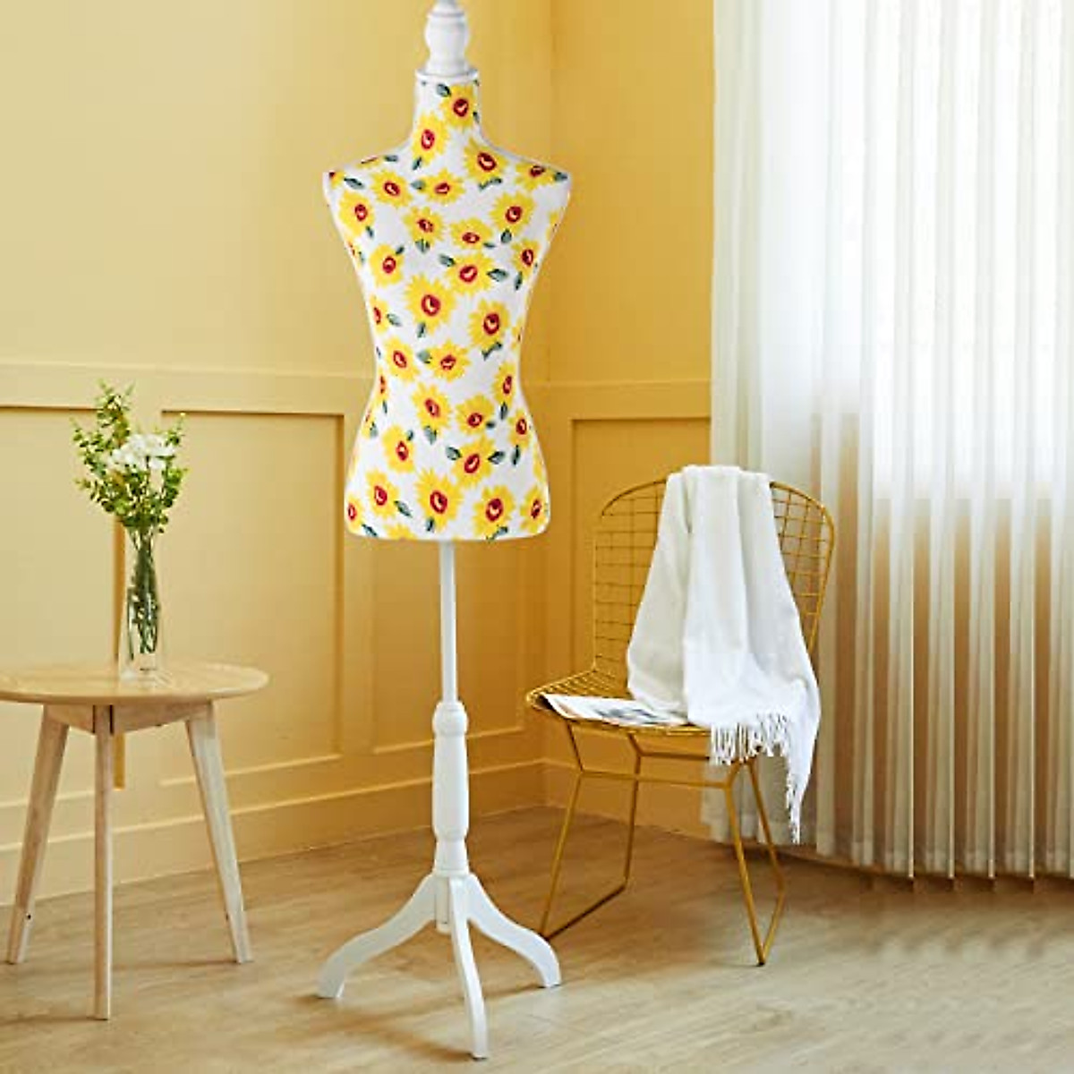 DRDINGRUI Dress Form w/ Stand, Female Mannequin Torso for Dress Jewelry Display, Floral Mannequin Body, Yellow Sunflower