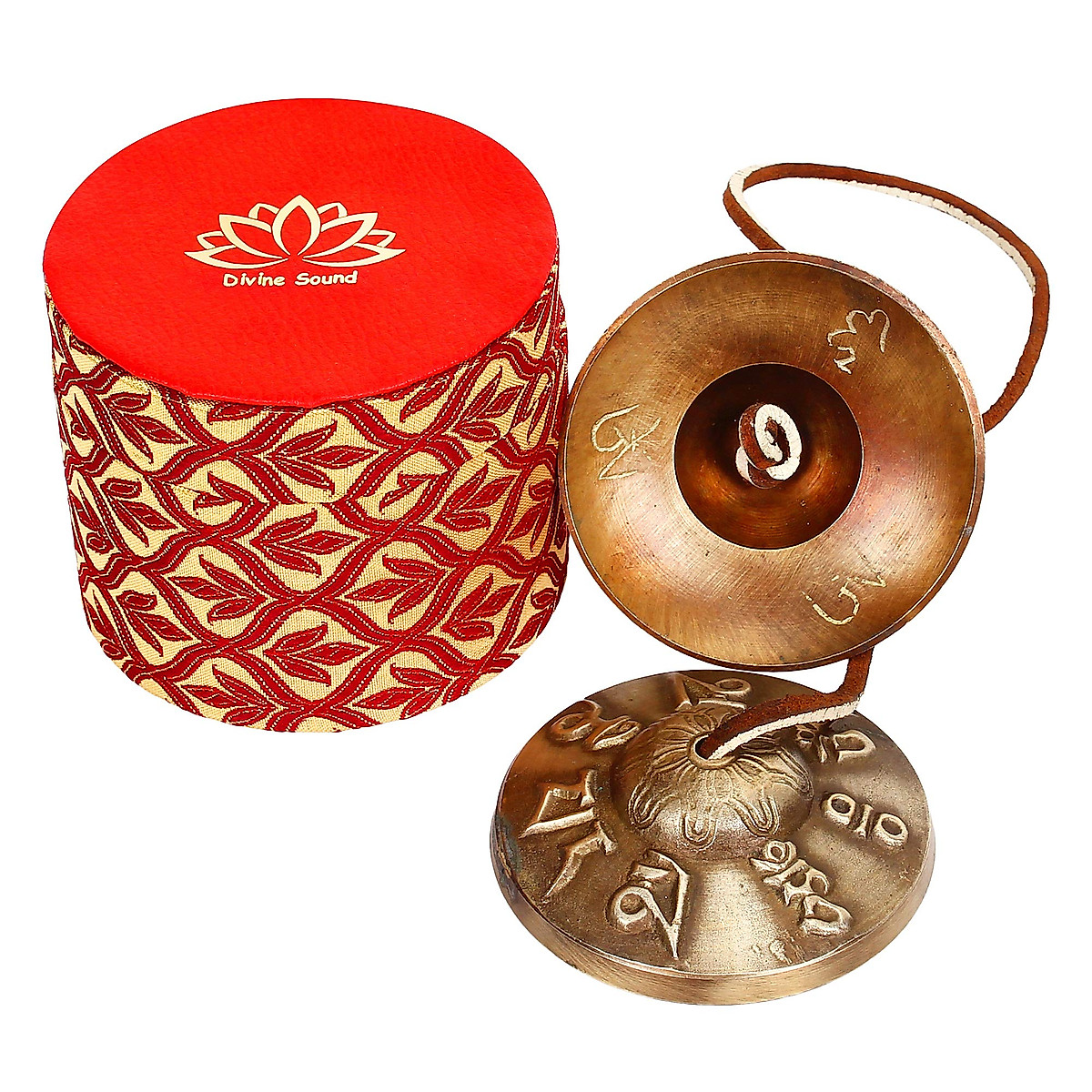 Divine Sound Tibetan Tingsha "Om Mani Padme" Brass Manjeera Finger Cymbals 7.6 cm / 3" Musical Instrument