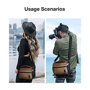 BAGSMART Camera Bag, Small Camera Case with Tripod Holder, Compact Camera Shoulder Bags for DSLR/SLR/Mirrorless Cameras, Waterproof Crossbody Camera Bag Women Men, Khaki