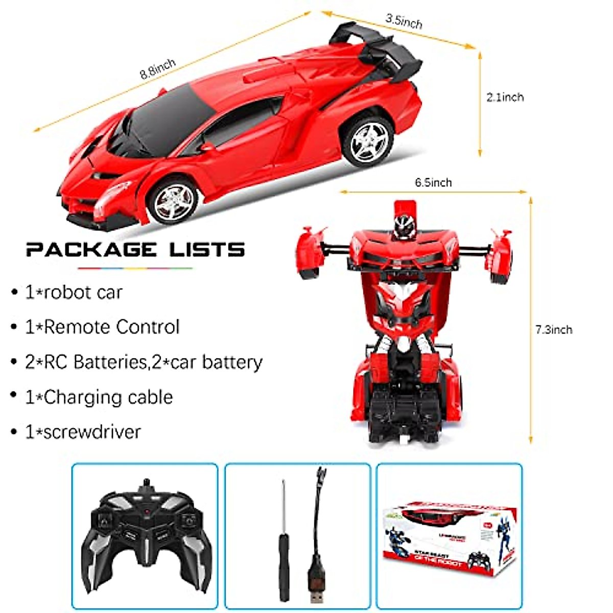 FIGROL Transform RC Car Robot, Remote Control Car Independent 2.4G Robot Deformation RC Car Toy with One Button Transformation & 360 Speed Drifting 1:18 Scale