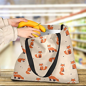 visesunny Women's Large Canvas Tote Shoulder Bag Fox Animal Top Storage Handle Shopping Bag Casual Reusable Tote Bag for Beach,Travel,Groceries,Books