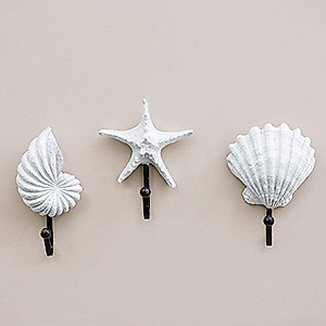 UXELY Wall Hooks Coat Hooks, 3pcs/Set Resin Hanger Decorative Hooks, Sea Shell Wall Hooks, Coastal Theme Beach House Decor for Bathroom Doors, Bedrooms, Wardrobes(White)