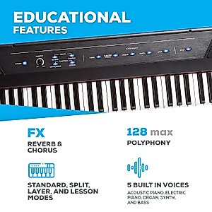 Alesis Recital | 88 Key Beginner Digital Piano/Keyboard with Full Size Semi Weighted Keys & RockJam KB100 Adjustable Padded Keyboard Bench, X-Style, Black