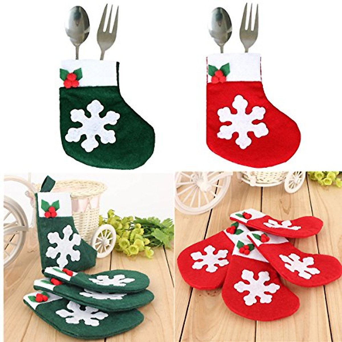 4pcs Christmas Snowflake Stockings Cutlery Decor Silverware Dinner Party Tableware