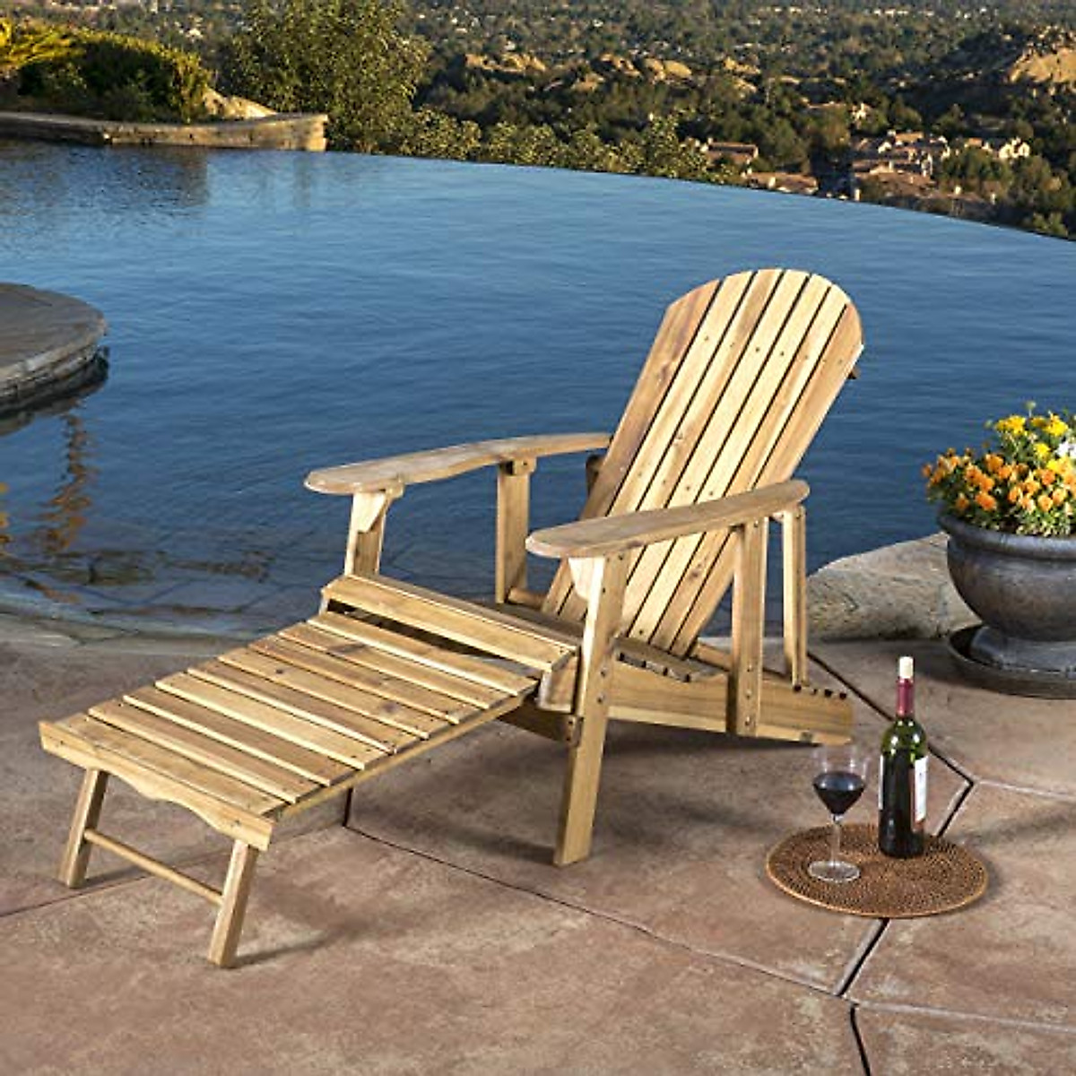 Christopher Knight Home Hayle Reclining Wood Adirondack Chair with Footrest, Natural Stained