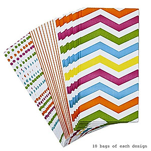Hallmark Spring Pastel Party Favor and Wrapped Treat Bags, Assorted Designs (30 Ct., 10 Each of Chevron, Dots, Stripes) for Baby Showers, Birthdays, Easter, Mothers Day, Care Packages, May Day