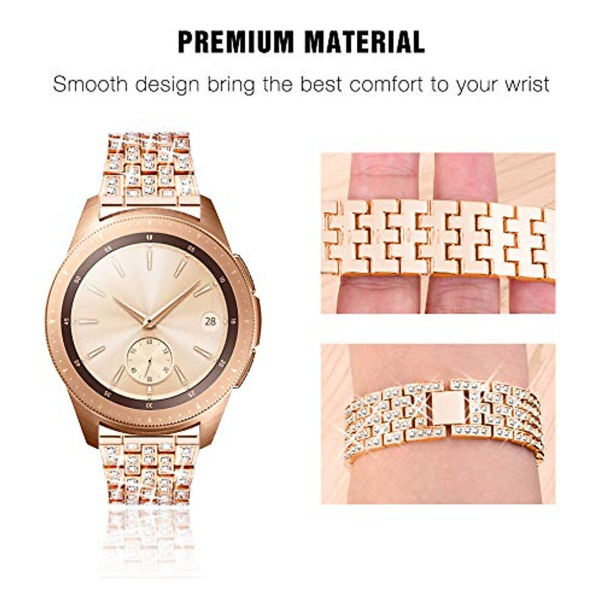 SUPOIX Compatible for Samsung Galaxy Watch 6/Watch 4/Watch 5 40mm 44mm/Galaxy Watch 3 41mm/Galaxy Watch 42mm/Active 2 Band, 2 Pack 20mm Women Jewelry Bling Metal Replacement Strap (Rose gold)