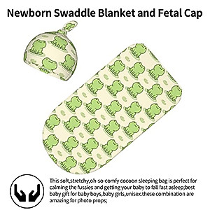 Frog Cartoon Baby Stuff Newborn Baby Swaddle Blanket Swaddle Wrap Soft Sleep Sacks Stretchy Receiving Blankets with Hat for Boy Girl Infants Gifts