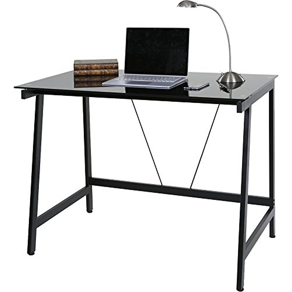 OneSpace Contemporary Glass-Top Desk for Small Spaces, Small Writing Desk, Black