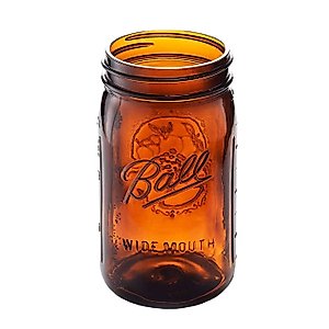 Ball Elite Collection Amber Glass Wide Mouth Mason Jar (32 oz/Quart) Amber Canning Jar - UV light Protection - Microwave & Dishwasher Safe, 1 Jar (No Lid or Band)