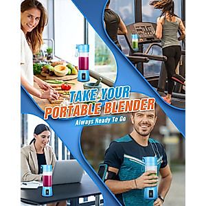 Portable Blender, Personal Size Blender for Smoothies and Shakes with USB Rechargeable and BPA-Free, Mini Blender Portable with 304 Stainless Steel Blade, Mini Fruit Juice Mixer 380 ML Capacity for Kitchen, Home and Office (Blue)