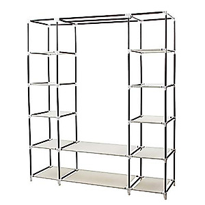 SoSo-BanTian1989 Metal Frame Portable Closets Fabric Wardrobe, Clothing Cabinet Storage Organizer with Dustproof Cover (Beige)