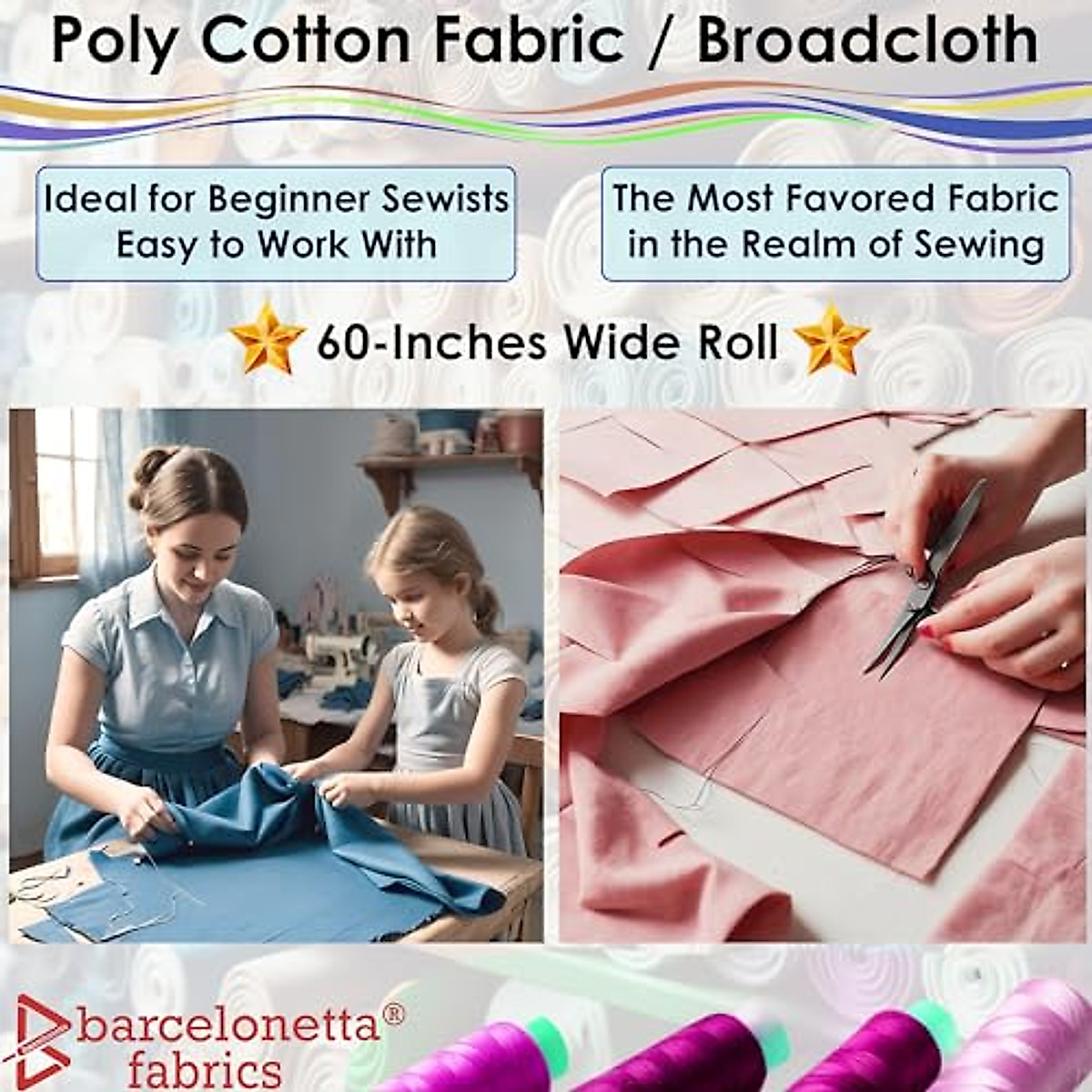 Barcelonetta | Poly Cotton Fabric for Sewing | Broadcloth Fabric | by The Yard | 60" Wide Roll | Lightweight, Breathable | Lining, Home Textile, Skirts, Tote Bags (Pink White Dot, 2 Yard)