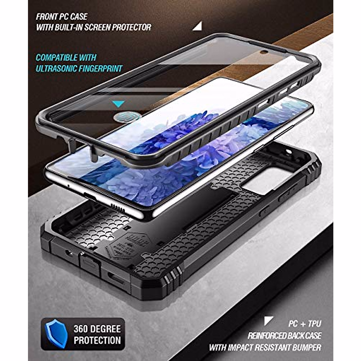 Poetic Revolution Series Designed for Samsung Galaxy S20 FE 5G Case (2020 Release), Full-Body Rugged Dual-Layer Shockproof Protective Cover with Kickstand and Built-in-Screen Protector, Black