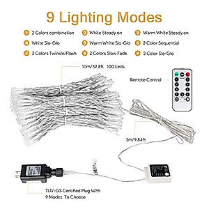 Lighting EVER Dual Color Curtain Lights Warm & White, 10 ft x 10 ft 300 LED Backdrop Lights with Remote/Timer/Dimmer/9 Modes, Indoor Outdoor Hanging Fairy Lights for Bedroom, Wedding Party, Patio
