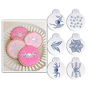 ART Kitchenware 6pcs Halloween Spiders Bats Cookie Stencil Set Cake Stenciling Fondant Cake Decorating Supplies Cookie Cake Decoration Mold Beige/Semi-Transparent ST-917S