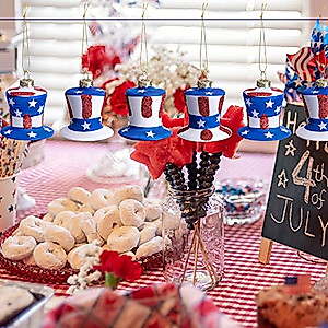 12Pcs Patriotic Glass Hat Ornament, July 4th Uncle Sam American Hat Ornament, Red White Blue Memorial Veterans Day Hanging Hat for Independence Day Party Decor (American)