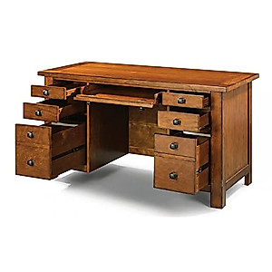Pemberly Row Contemporary Aged Maple Double Pedestal Executive Desk with Drawers for Office