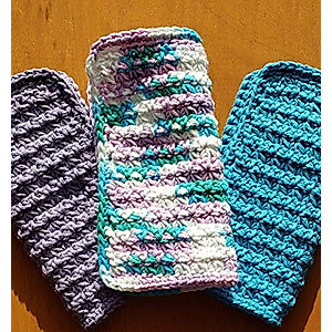 Handmade crochet washcloths, dishcloths,100% cotton set of 3 (Hot blue, purple and beach ball blue colors) * thick and dense*
