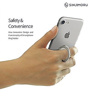 Sinjimoru Phone Ring Holder & Finger Ring Stand 360° Rotation, Phone Grip Kickstand for iPhone Attachable to Magnetic Car Mount Finger Loop for Cell Phone. Ringo Mini Metallic Black