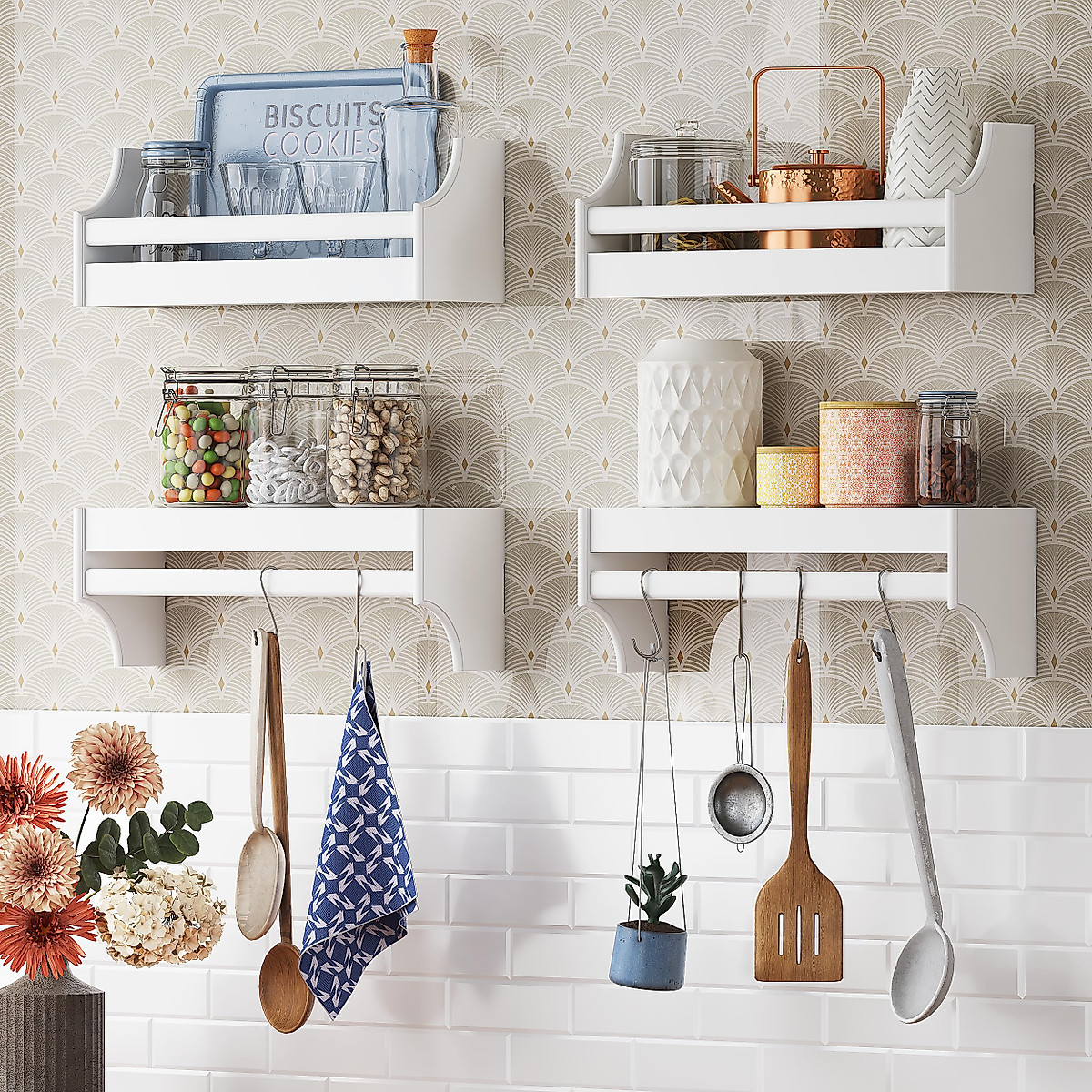 UTEX Nursery Book Shelves for Wall Set of 4, Floating Book Shelf for Kids Rooms, Small Wall Mounted Baby Bookshelf for Nursery Decor Playroom Toy Storage, 16.3 Inch