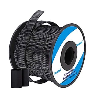 Braided - Cable Sleeves - PET Expandable Wire Loom 1/2"-100ft, Braided Wire Hider Mesh, Cord Management Organizer for USB Power Video Cable, Flexible Wrap Cover w/Heat Shrinkable Tubes, Black