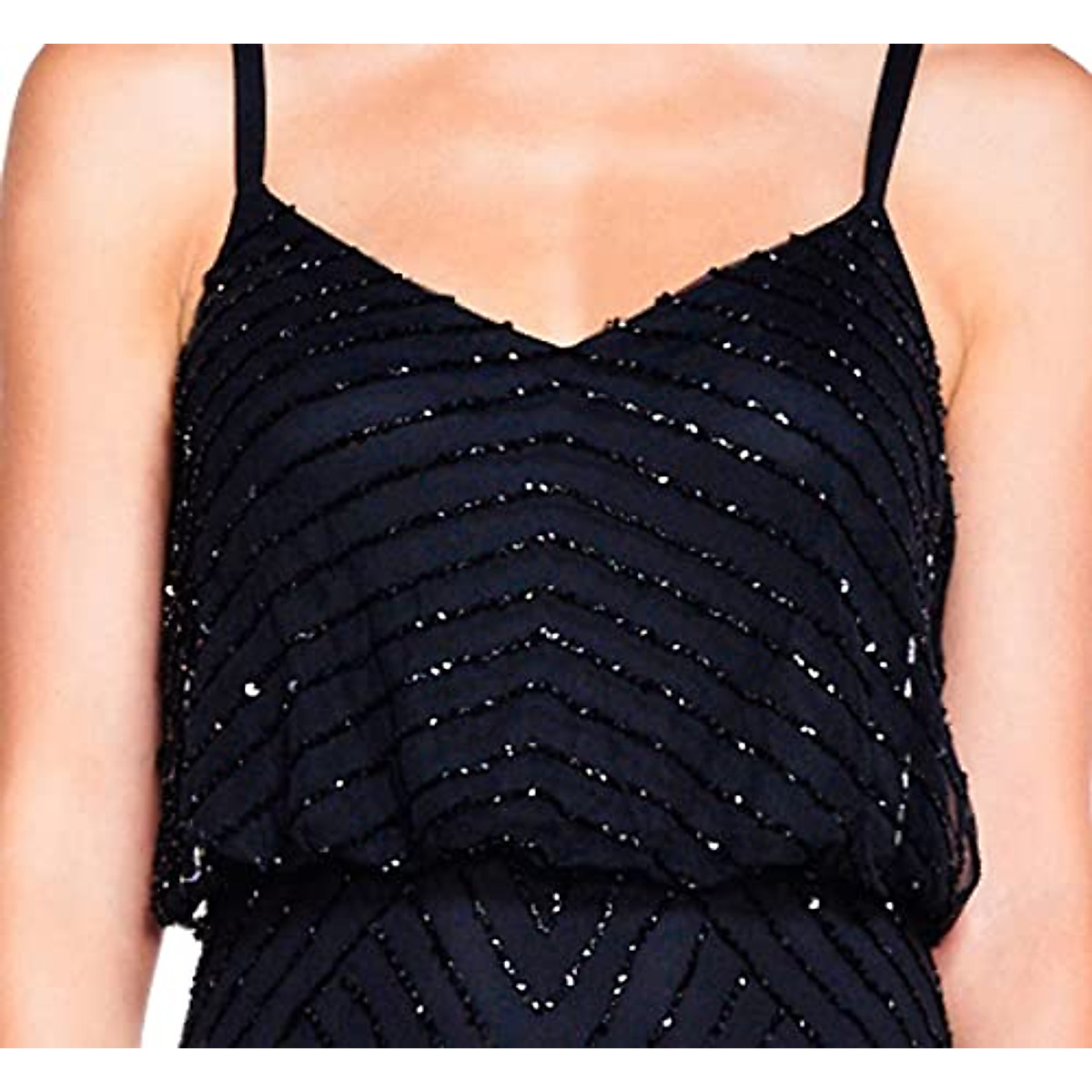 Adrianna Papell Women's Long Beaded Blouson Gown, Black, 16