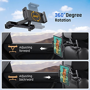 Klsniur Car Headrest Mount/Tablet Holder Car Backseat Seat Mount/Tablet Headrest Holder Universal 360° Rotate Adjustable for All 4.7"-12.9" Tablet iPad/Pro/Air/Mini,Kindle,Phone,Other Devices