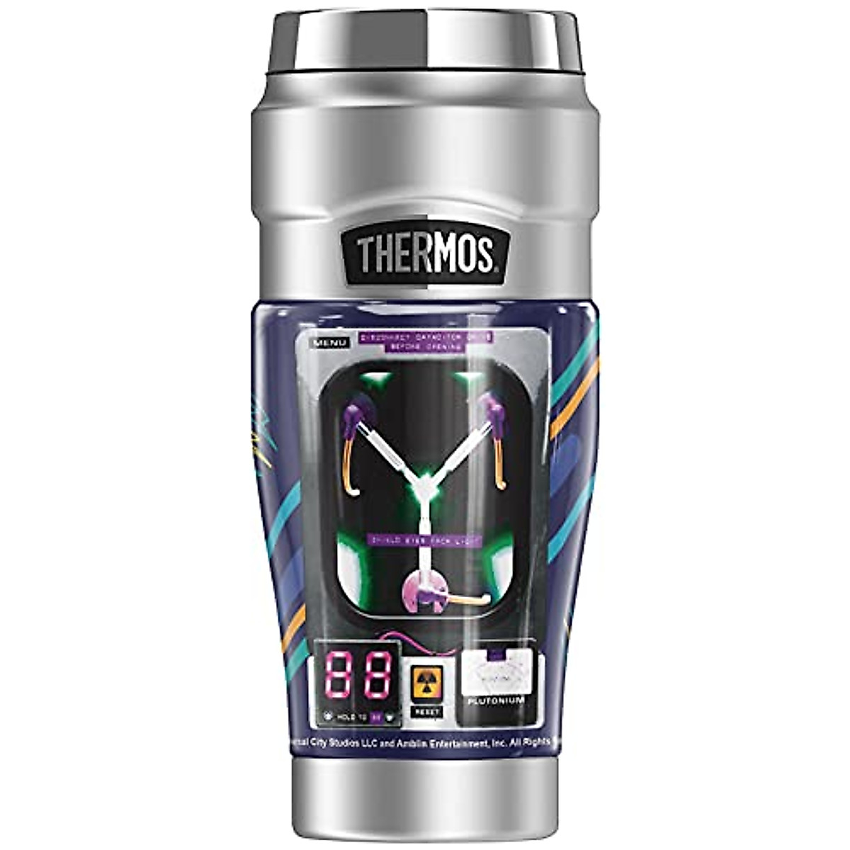 THERMOS Back To The Future Powered By Flux Capacitor STAINLESS KING Stainless Steel Travel Tumbler, Vacuum insulated & Double Wall, 16oz