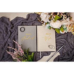 MUUJEE for My Husband and for My Wife Vow Books (Set of 2) - Grey and Ivory Gold Foil Embossed Vows Book Journal for Wedding Ceremony Vow Renewal Valentines Day Gift for Husband Wife