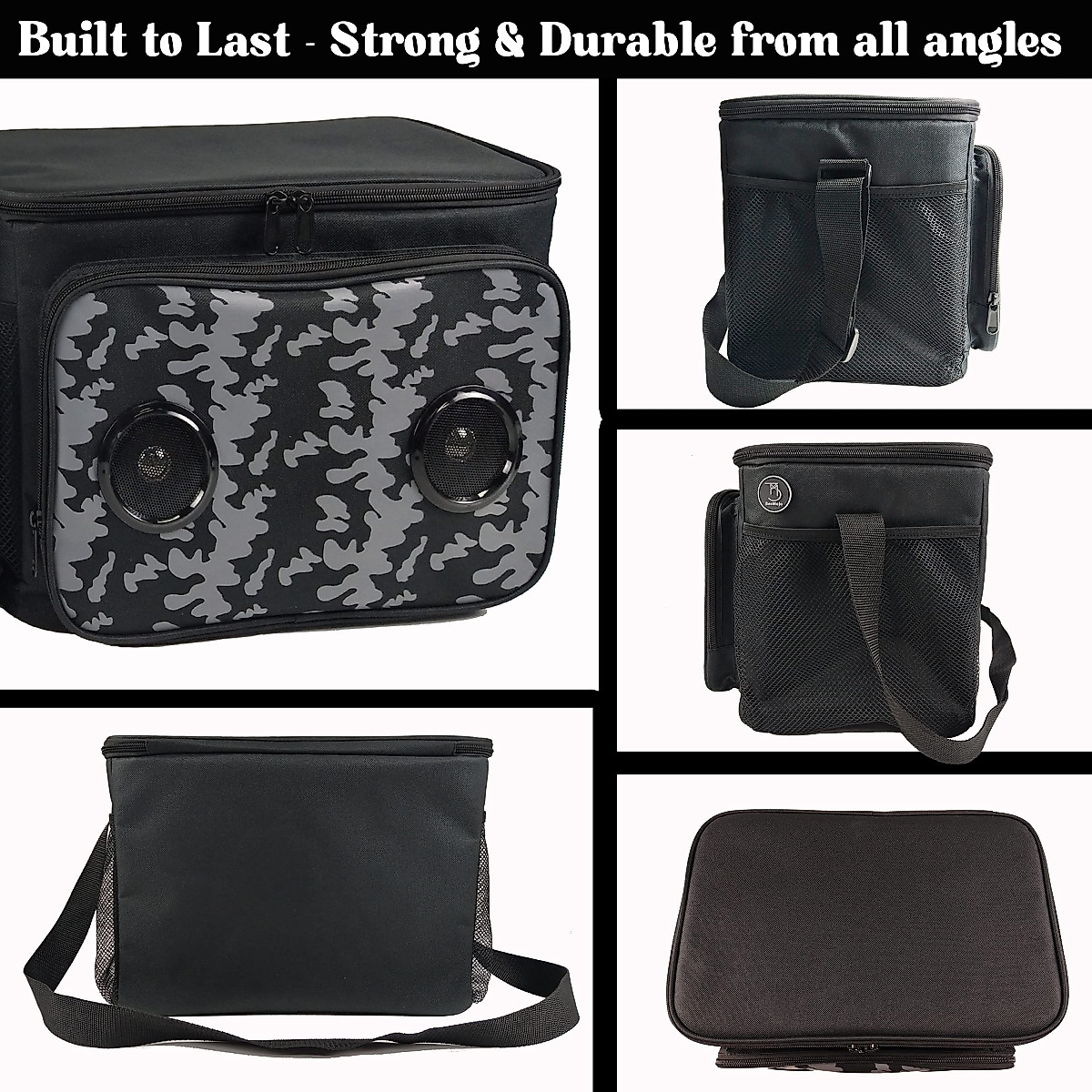 Beemojo Insulated Cooler Bag Bluetooth Speakers 24 cans 2 gallons Food Drinks | Rechargeable Battery Supports iOS & Android | Leakproof Foldable Travel Camping Hiking