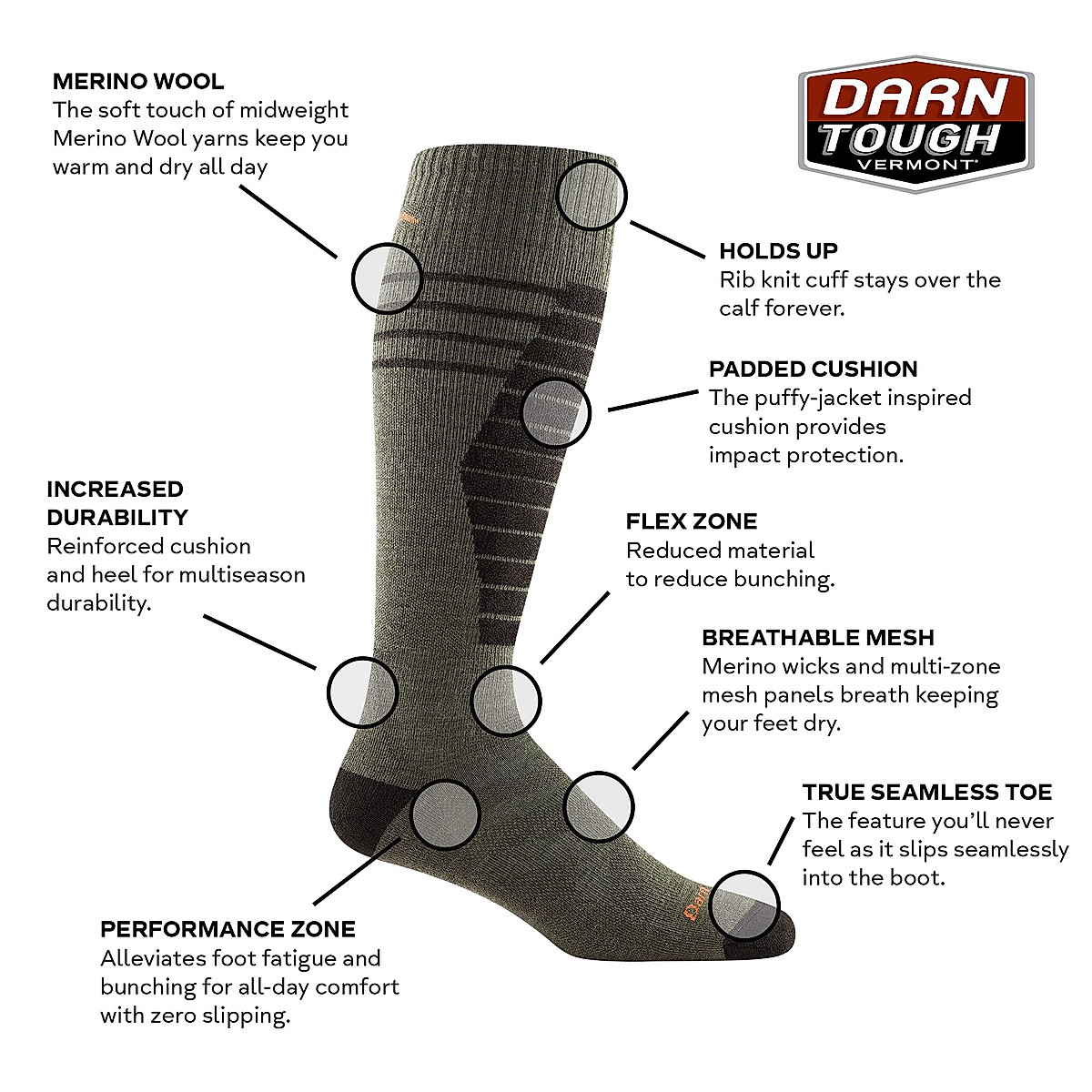 Darn Tough Men's Edge OTC Midweight with Padded Shin Ski and Snowboard Sock (Style 8007) - Charcoal, Medium