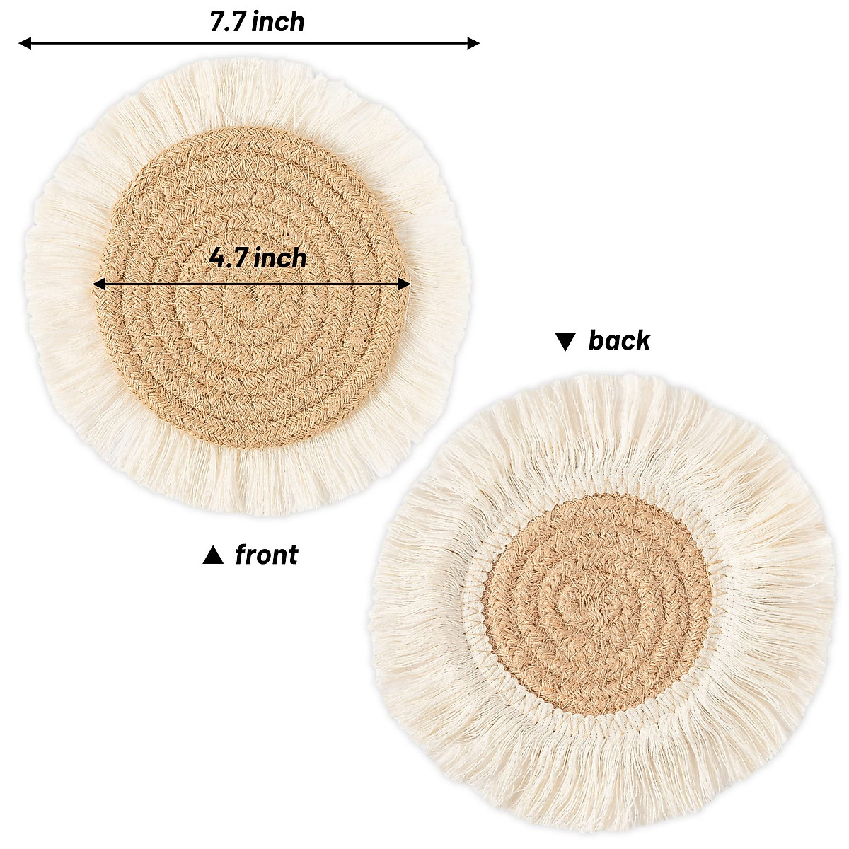 GROBRO7 4Pcs Cotton Trivets Pot Holders for Kitchen Heat Resistant Hot Mats with Tassel Hand Woven Potholder Rustic Boho Style Farmhouse Home Decor Washable Hot Pads for Baking and Cooking 7.7 in Gray