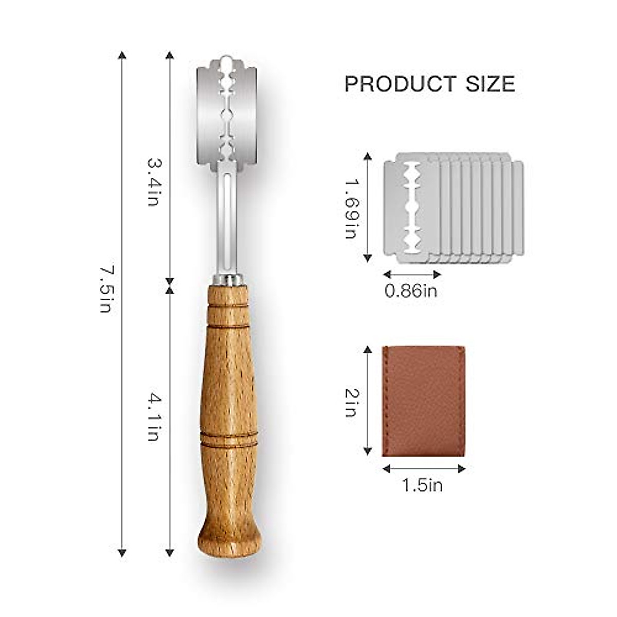 PPNZQAUT Premium Lame Bread Tool for Bakers, Handcrafted Bread Scoring Knife Lame with 10 Replaceable Blades, Homemade Pizza, Cake or Bread Lame Cutter Dough Scoring Tool with Leather Protective Cover