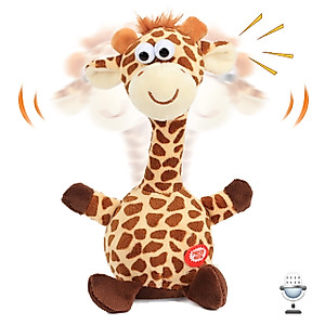 Hopearl Talking Giraffe Repeats What You Say Shaking Head Electric Interactive Animated Toy Talking Plush Buddy Birthday Party for Toddlers 24cm