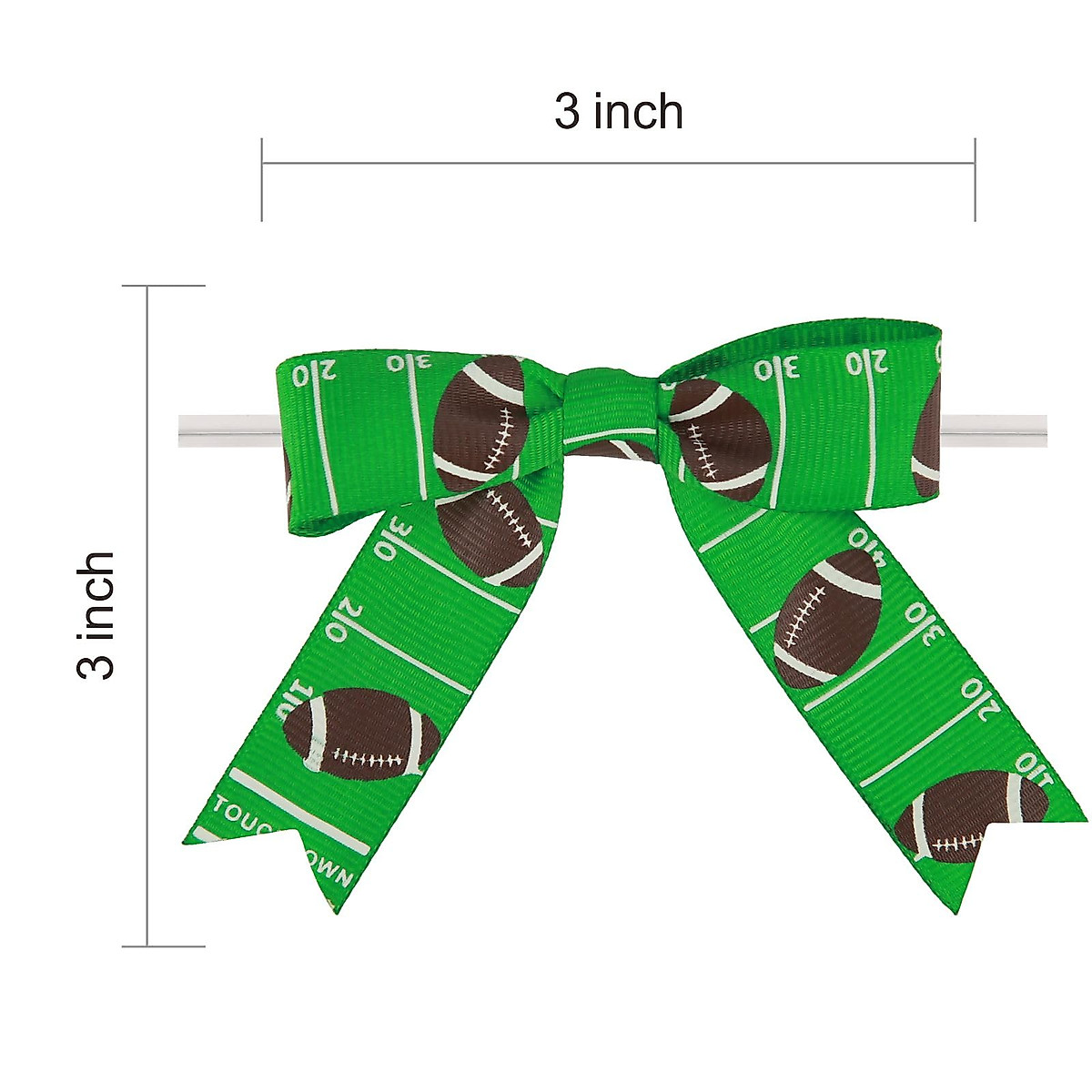 Meseey 30 Pcs Football Printed Ribbon Bows 3 Inch Twist Tie Crafts Small Bows for Gift Wrapping, Baby Shower,Wedding, Party Favors, Cake Pops,Treat Bags (Football)