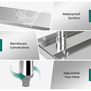 Toolsempire Stainless Steel Table, 60" x 24" Prep Table with Adjustable Under Shelf & 4 Galvanized Table Feet, Heavy Duty Steel Table Kitchen Table for Restaurant, Home & Hotel